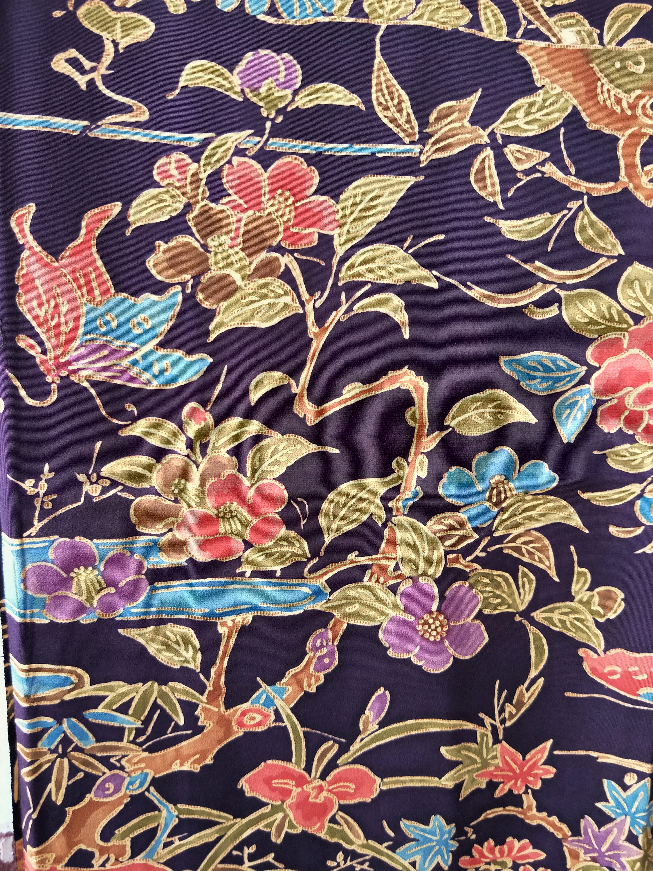 Vintage Japanese silk bingata stencil dyed kimono fabric 78 cm x 36 cm ...