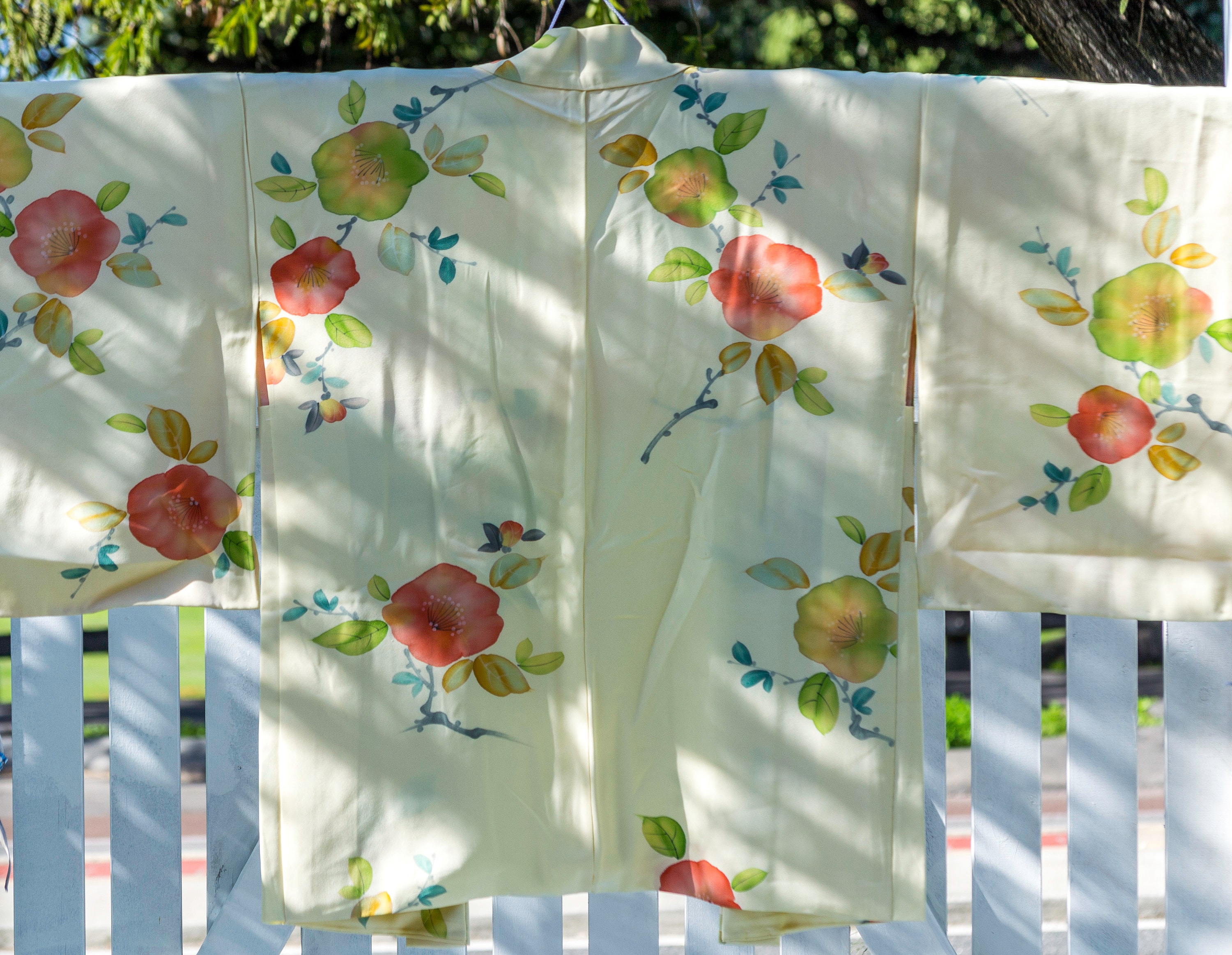 Vintage Japanese lemon yellow silk haori kimono jacket with dyed ...