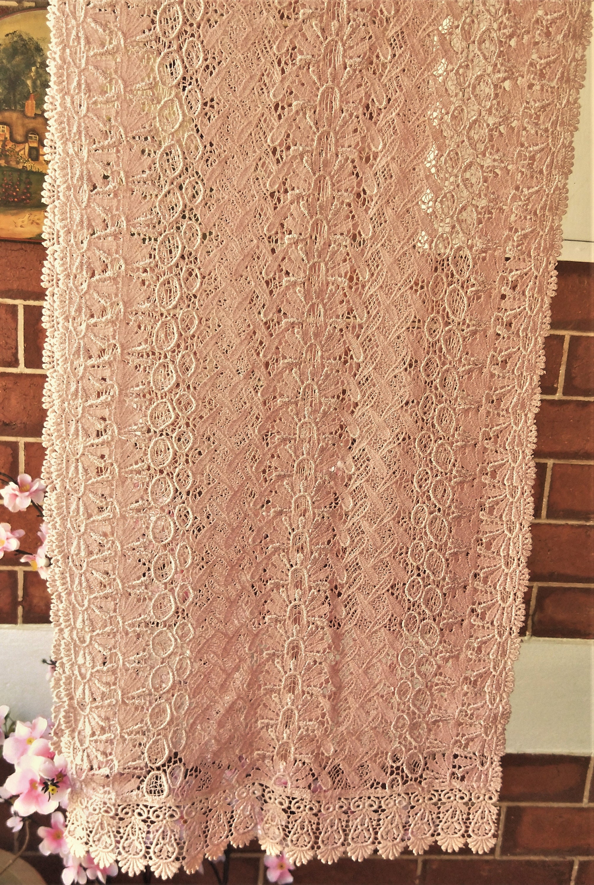Vintage Japanese lace shawl for kimono musk dusky pink lace