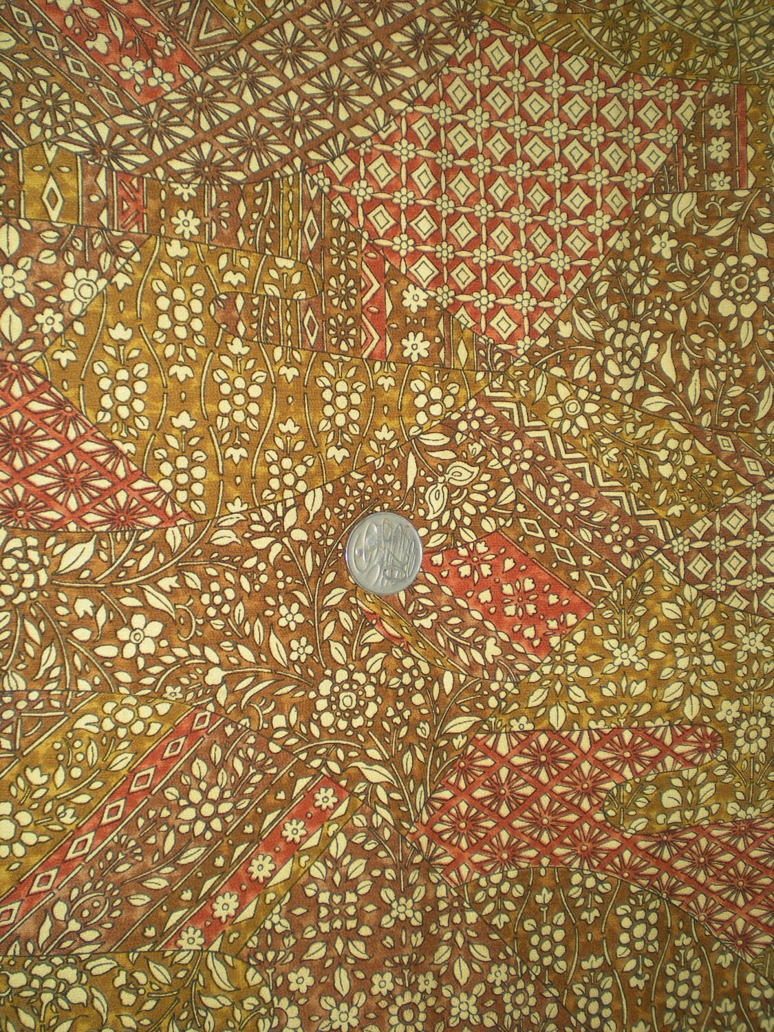 Vintage Japanese silk kimono fabric brown sarassa pattern 36 x 14