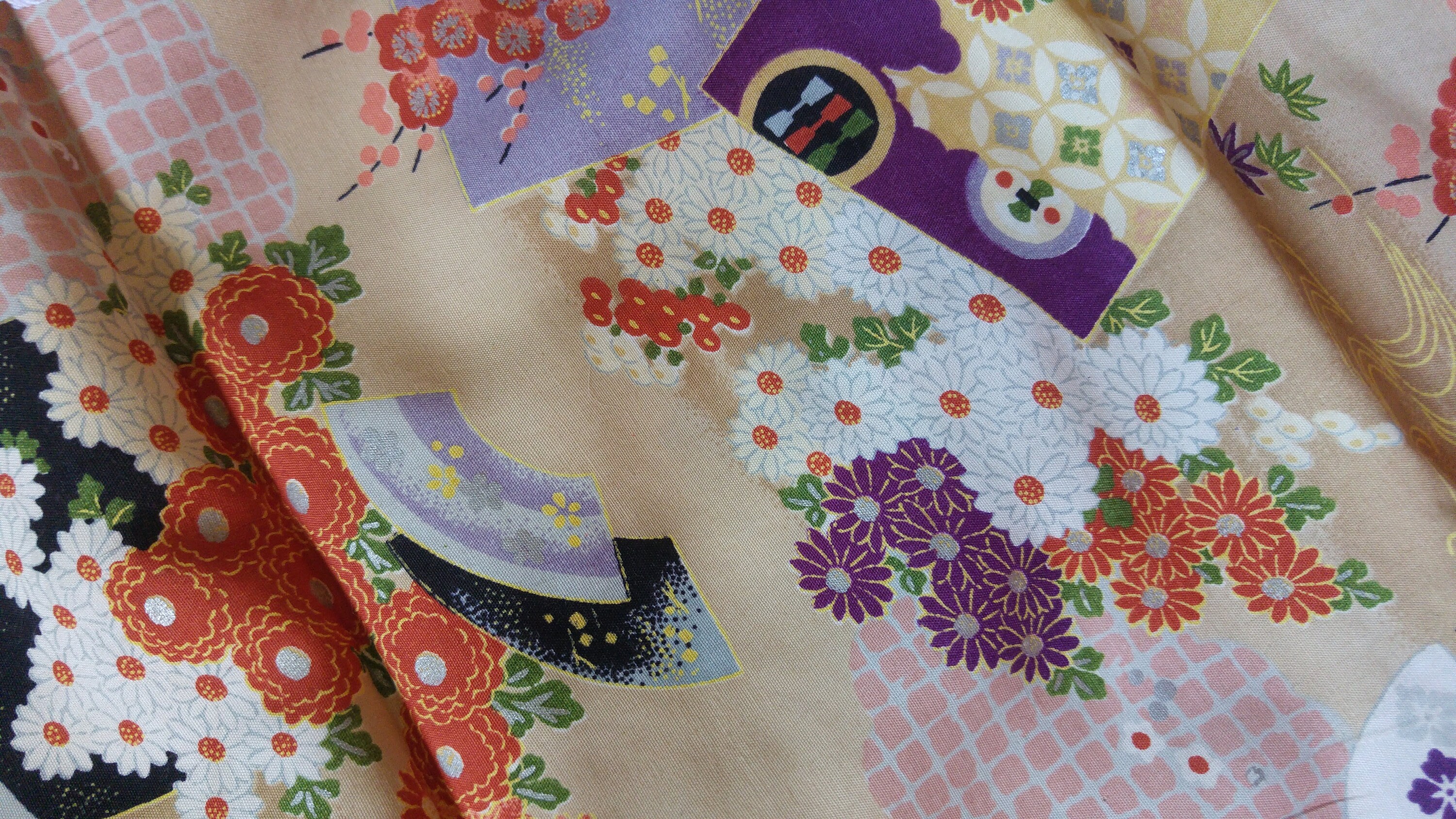 Vintage Japanese cotton kimono fabric 74 cm x 58 cm lightweight juban ...