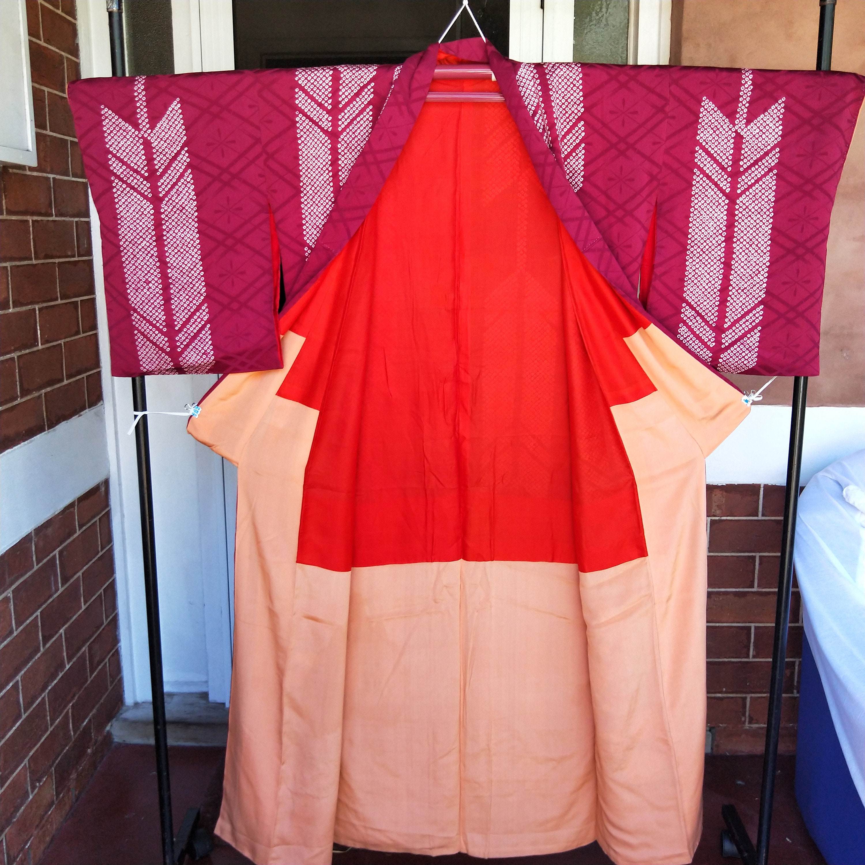 Antique Japanese rinzu fine weaves purple wine, silk kimono with ...