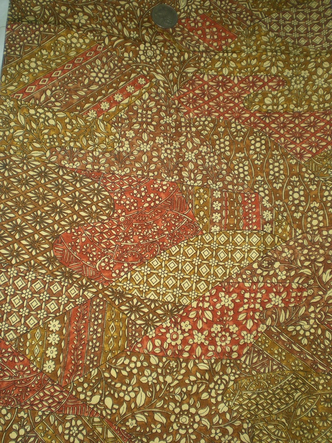 Vintage Japanese silk kimono fabric brown sarassa pattern 36 x 14