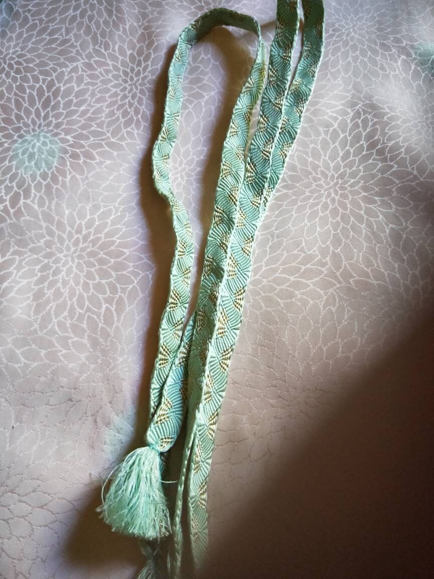 Vintage Japanese silk kumihimo obijime cord for obi celadon green with ...