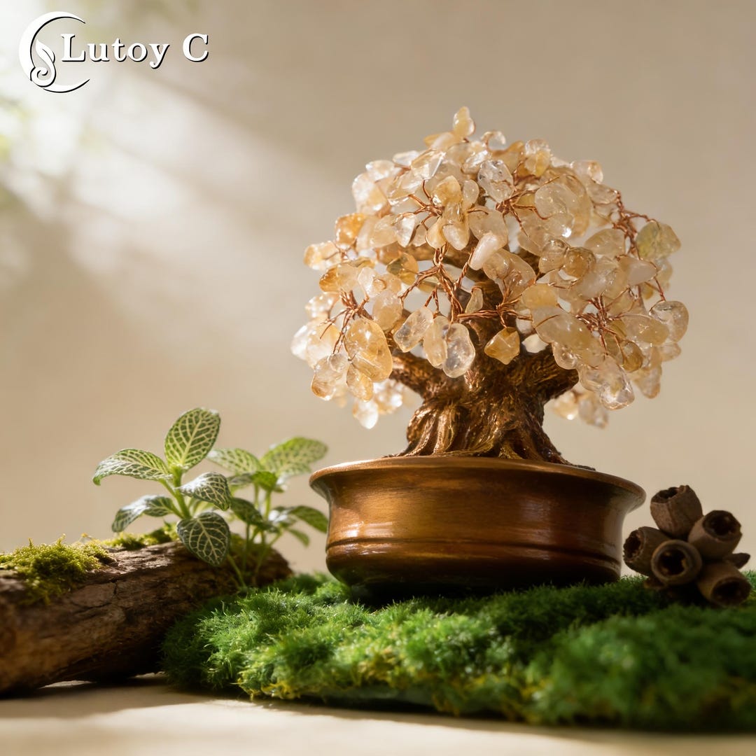Lutoy C Handmade Citrine Money Tree, Gold Wire Wrapped Crystal Bonsai ...