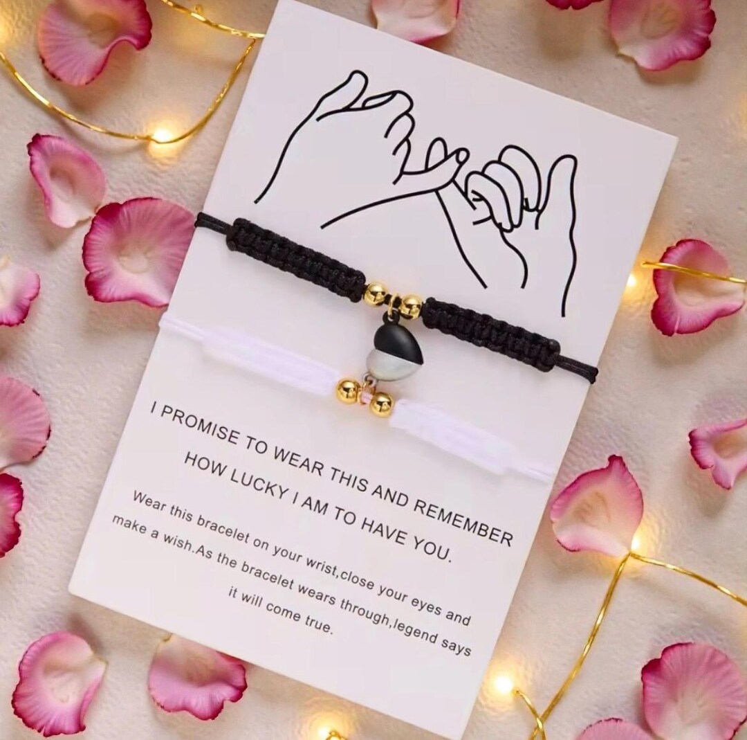 Couple Promise Bracelets – Matching Cord Bracelets With Heart, Pinky ...