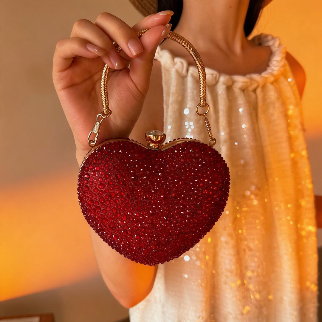 Rhinestone Heart Clutch, Sparkly Crystal Evening Bag, Valentine's Day ...