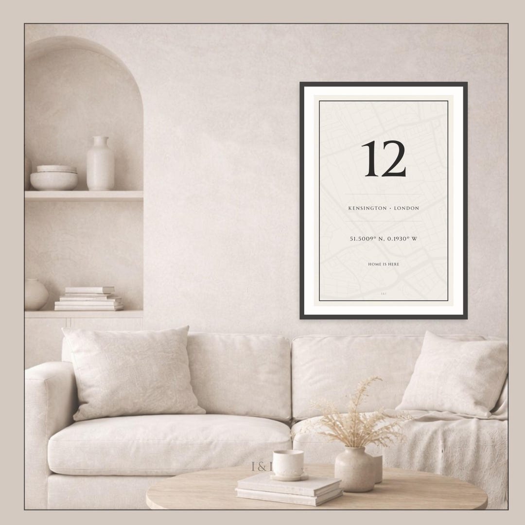 Personalised House Portrait Print, Custom Coordinates Map, Minimalist ...