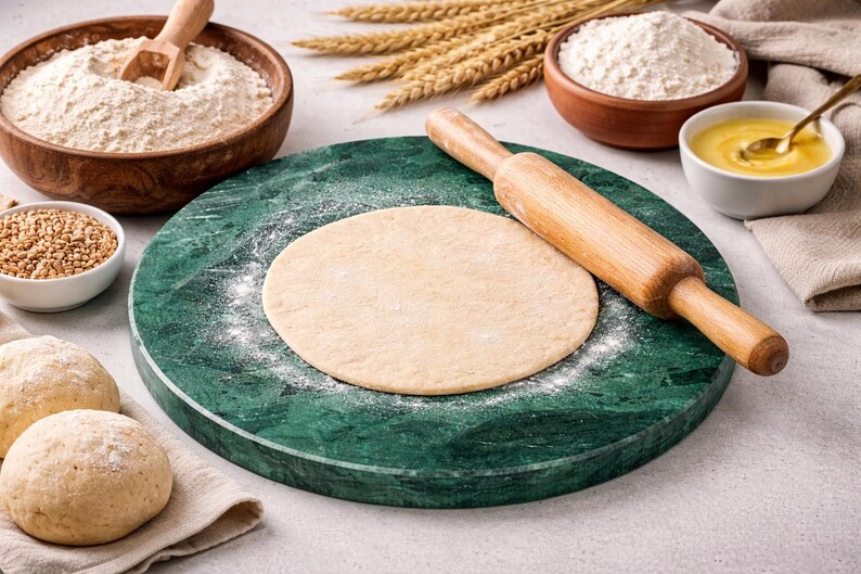 Handmade Green Marble Rolling Board | Chakla for Roti, Pizza, Dough ...