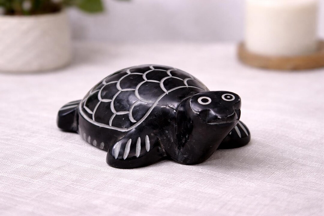 Hand Carved Black Marble Turtle Figurine | Handmade Stone Decor - Etsy