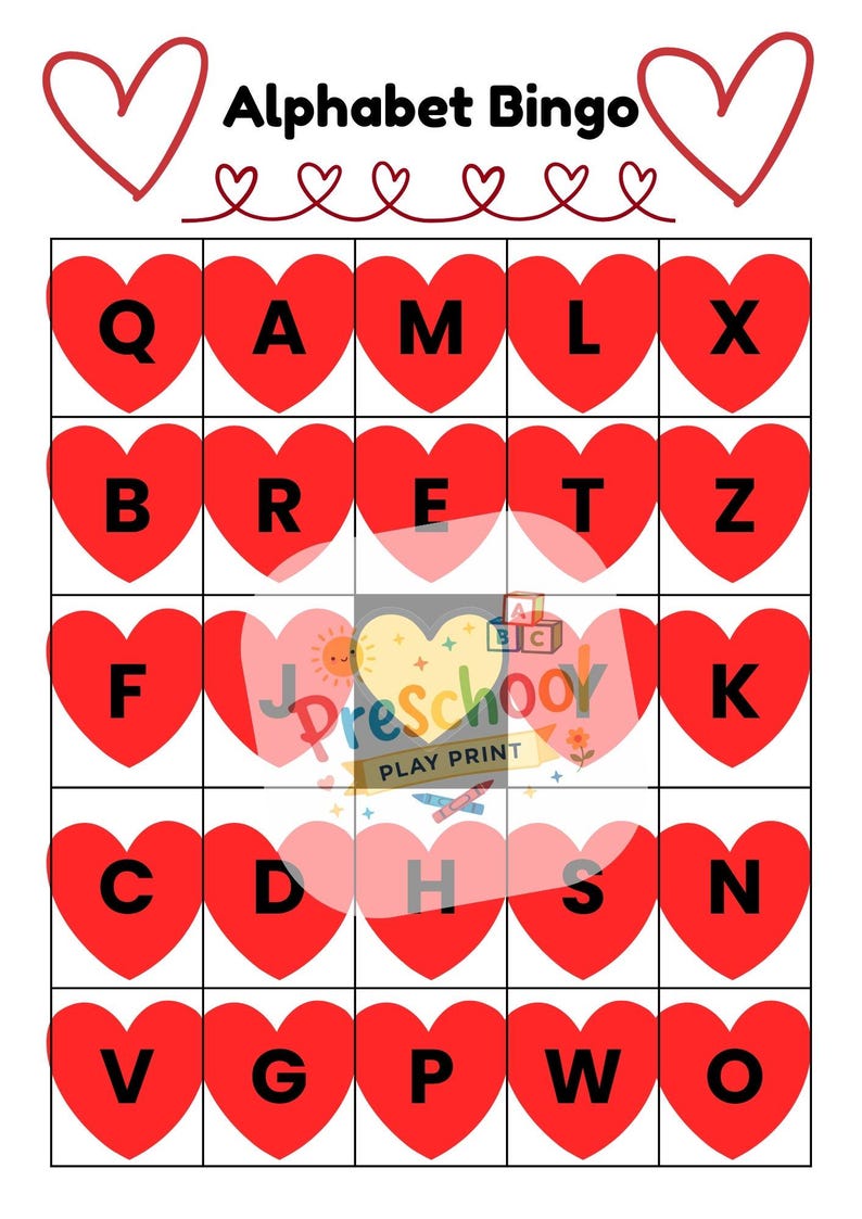 Valentine's Day ABC Bingo Cards, Printable Preschool Learning Game ...