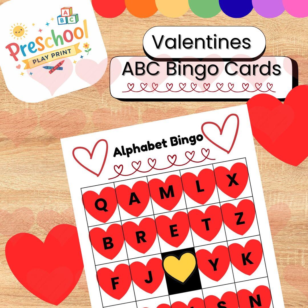 Valentine's Day ABC Bingo Cards, Printable Preschool Learning Game ...