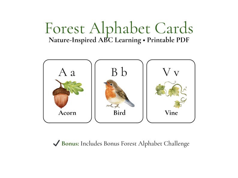 Alphabet Nature Cards Printable – Flash Cards – Forest ABC Learning ...