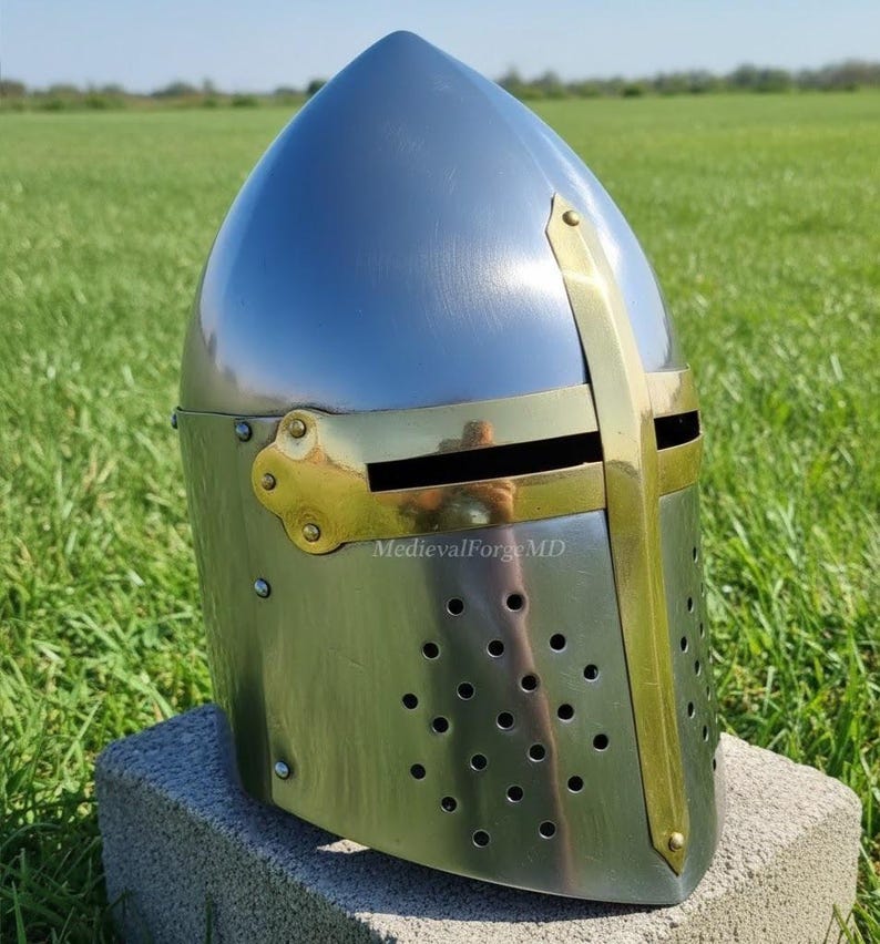Medieval Knight With Crusader Helmet Handmade Warrior Armor LARP ...