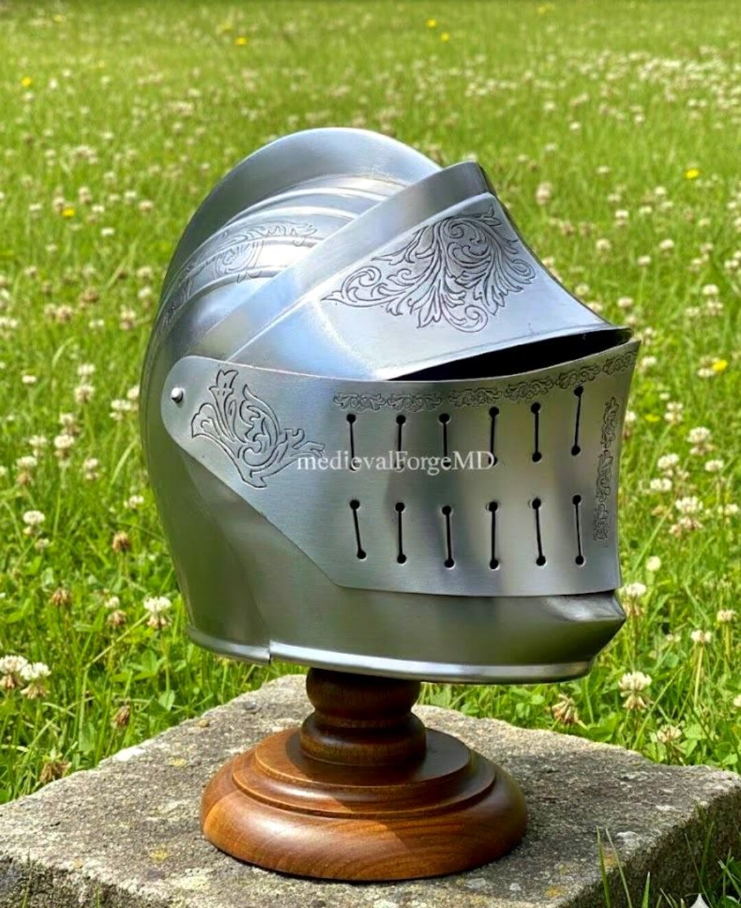 Medieval Knight Helmet Engraved | Full Steel Cosplay LARP & Gifting ...