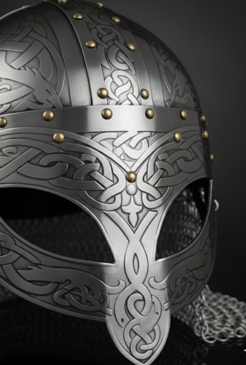Viking Helmet With Chainmail Celtic Engraved Medieval Norse Warrior ...