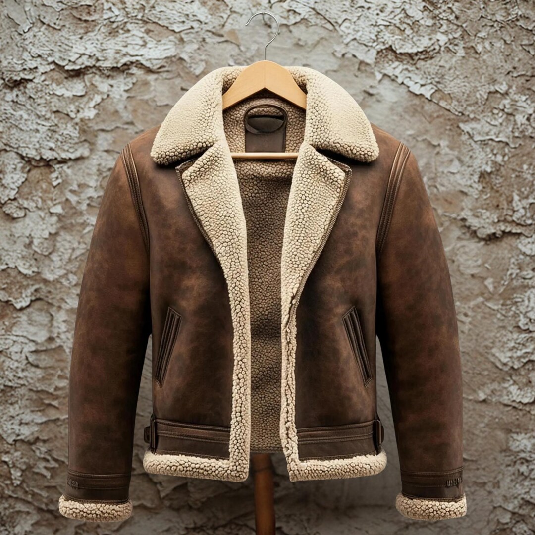 Mens Brown Shearling Leather Jacket | Aviator B3 Bomber Jacket ...