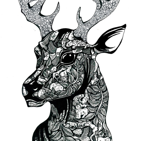 Pen and Ink Deer Art - Etsy