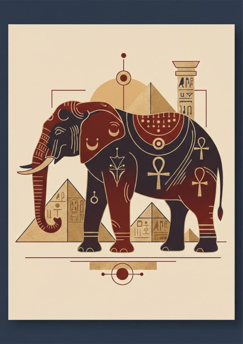 Egyptian Elephant Print | Boho Hieroglyphic Wall Art (digital Download ...