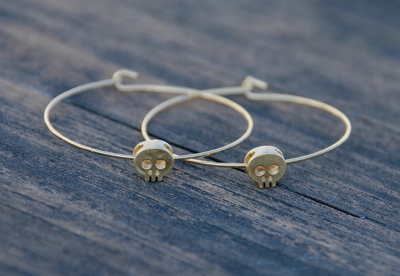 Gold, Tiny Skull Hoop Earrings, Skull Earrings, Hoop Earrings, Unique ...