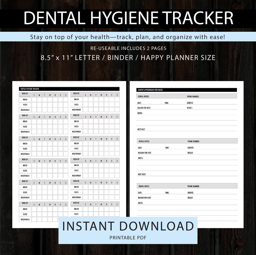 Dental Hygiene Tracker | Printable Planner Insert | Digital Download - Etsy