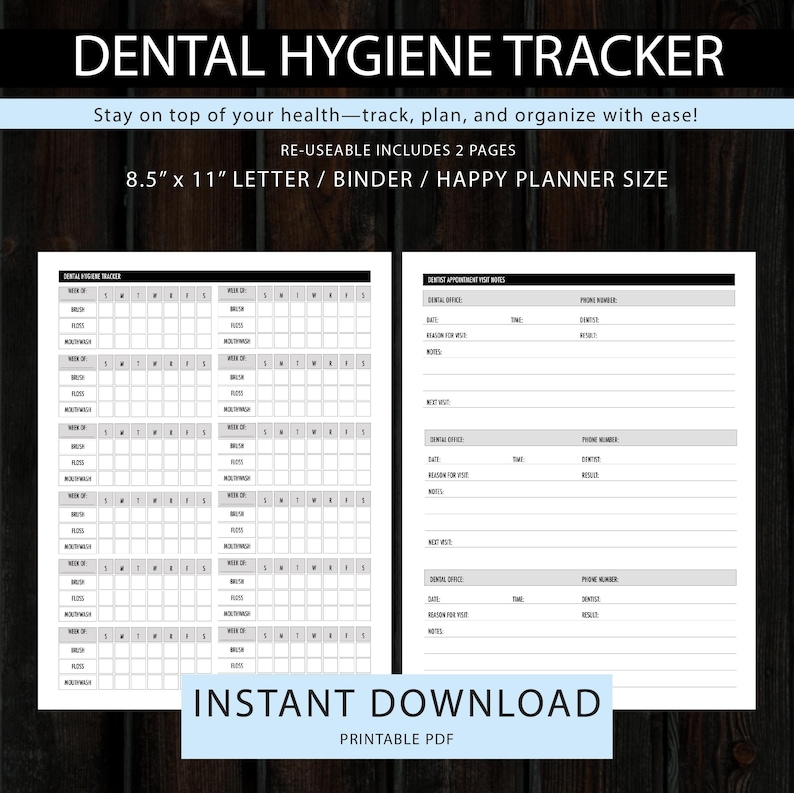 Dental Hygiene Tracker | Printable Planner Insert | Digital Download - Etsy