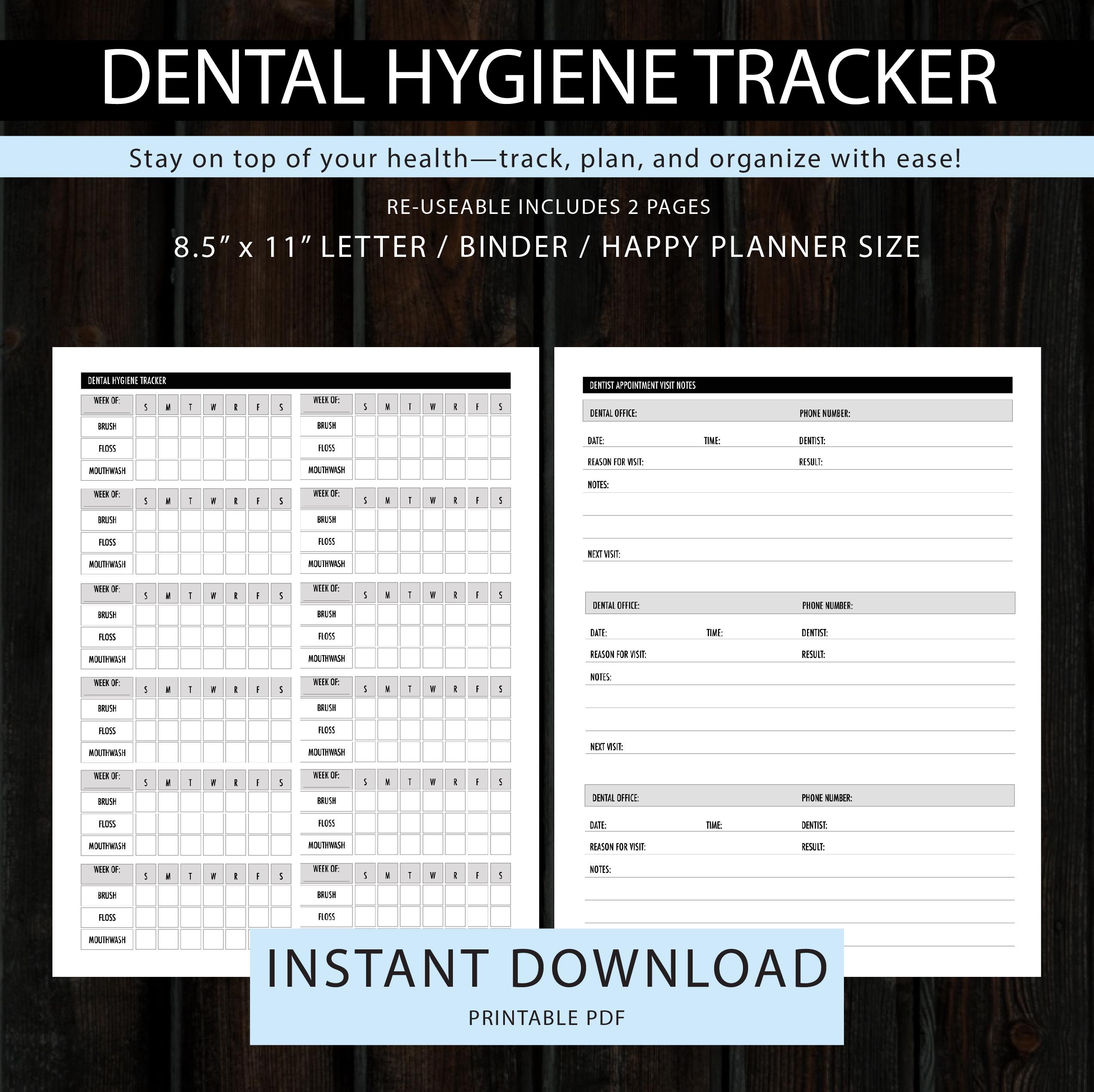 Dental Hygiene Tracker | Printable Planner Insert | Digital Download - Etsy
