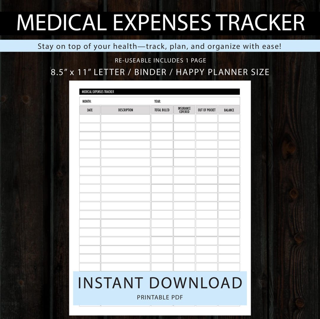 Medical Expenses Tracker Printable | Health Expense Log | Medical ...