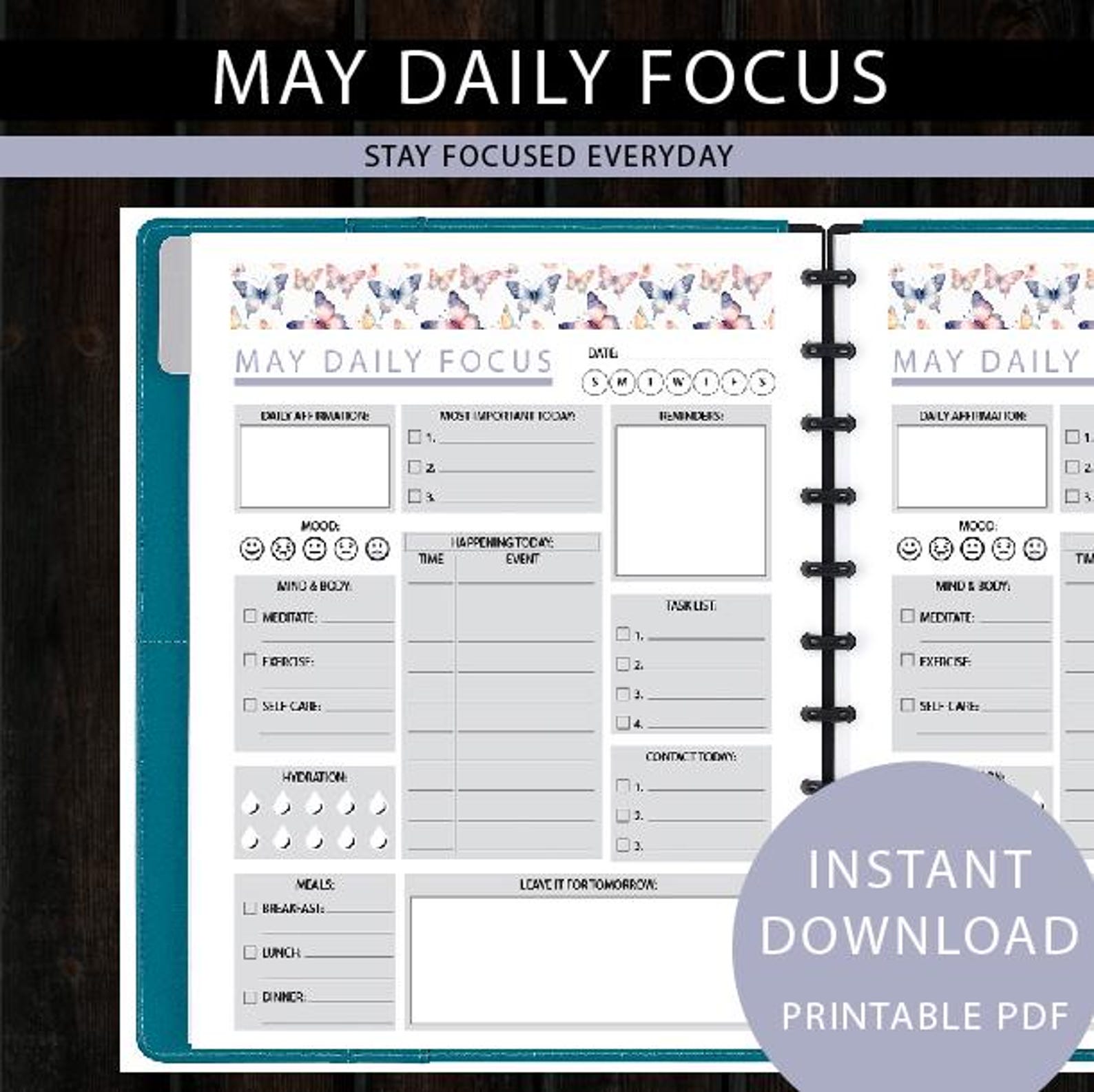 May Daily Focus Planner | Printable PDF | Digital Download - Etsy