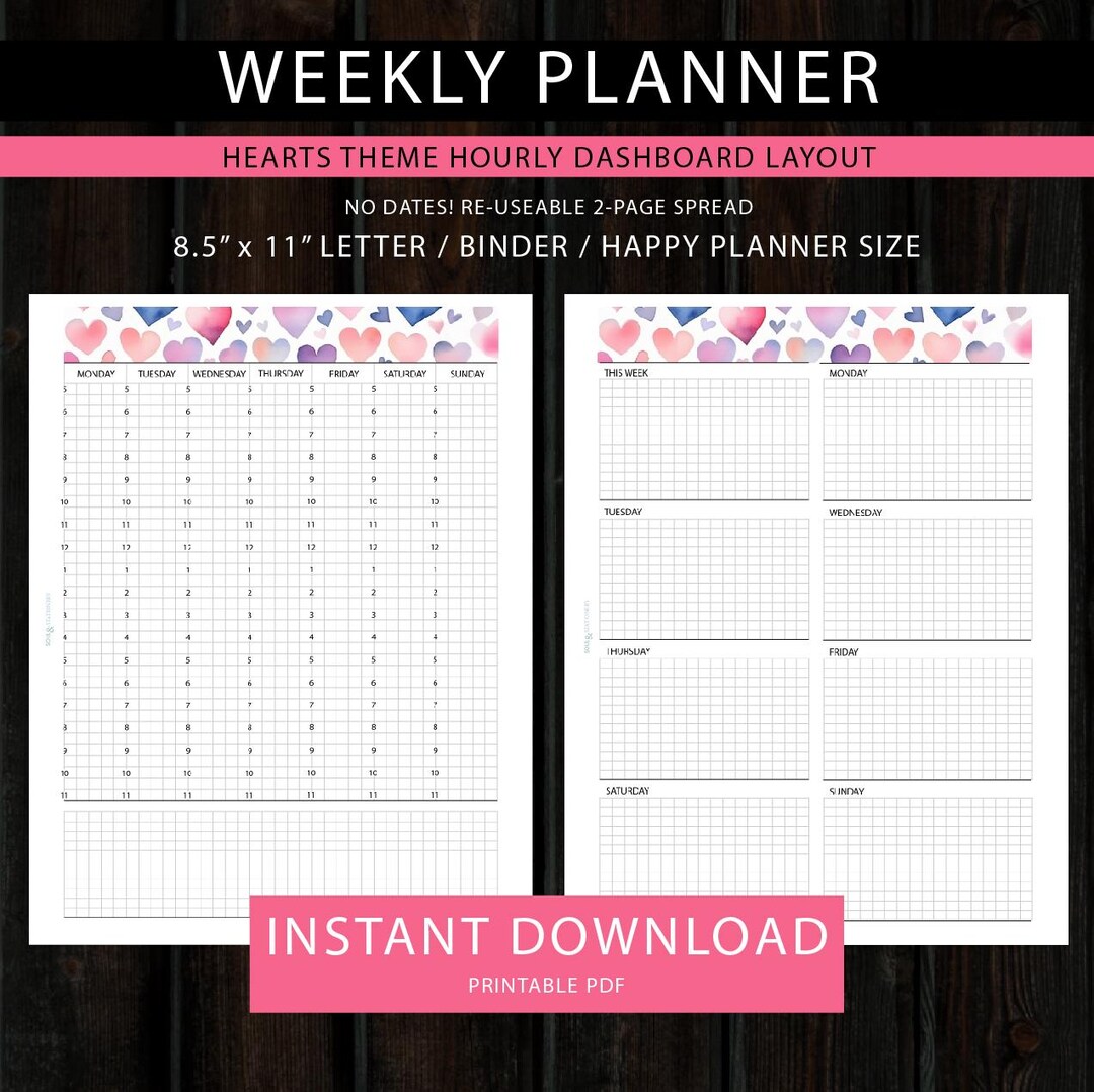 Undated Weekly Planner Printable | Heart Theme | 8.5" X 11" PDF ...