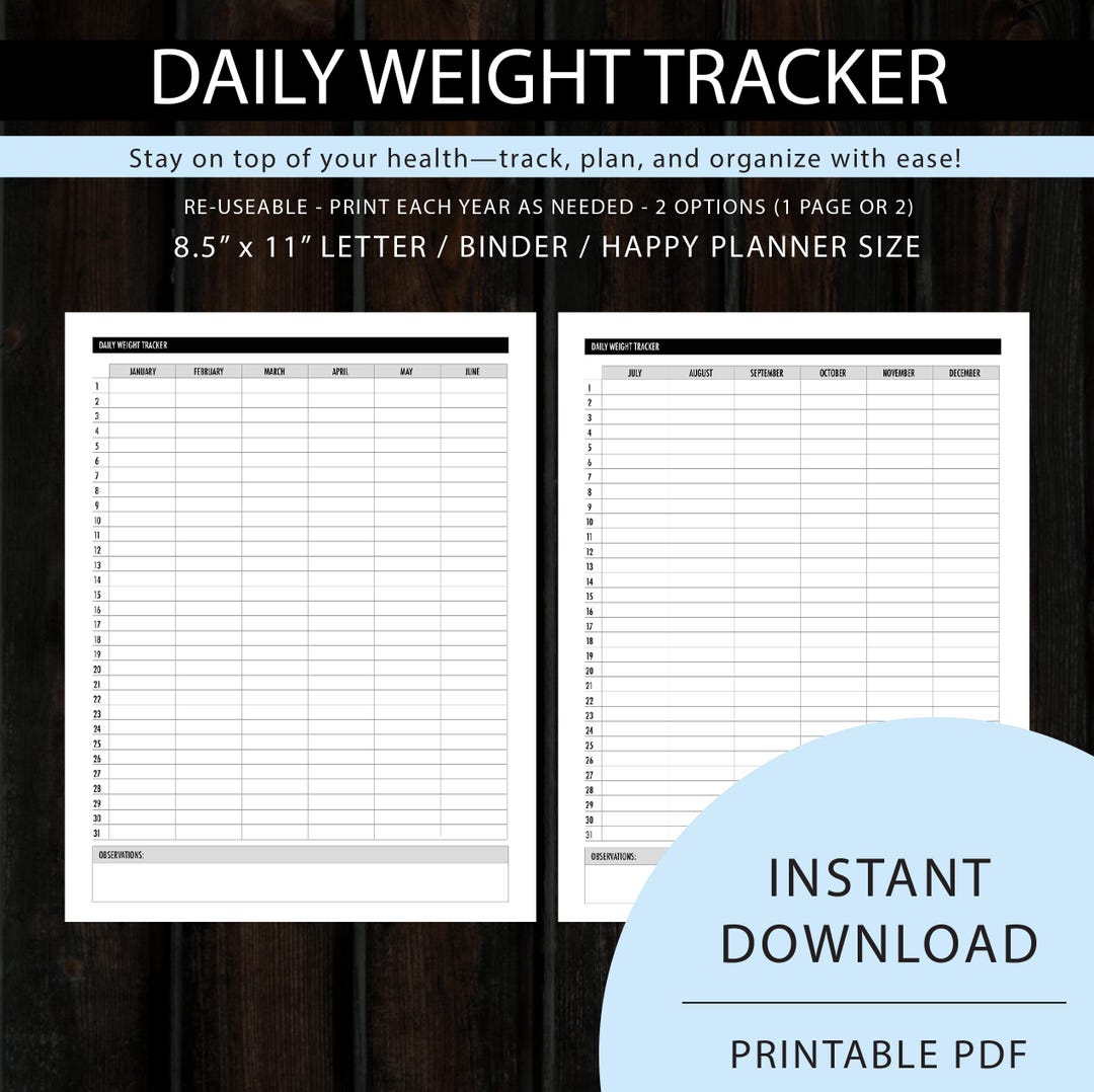 365-day Weight Tracker Printable | One and Two-page Options | Health ...