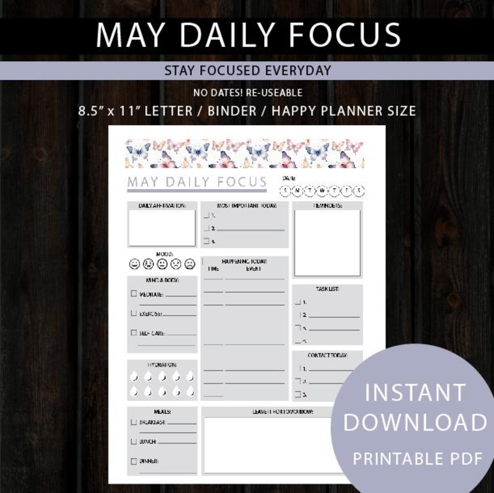 May Daily Focus Planner | Printable PDF | Digital Download - Etsy