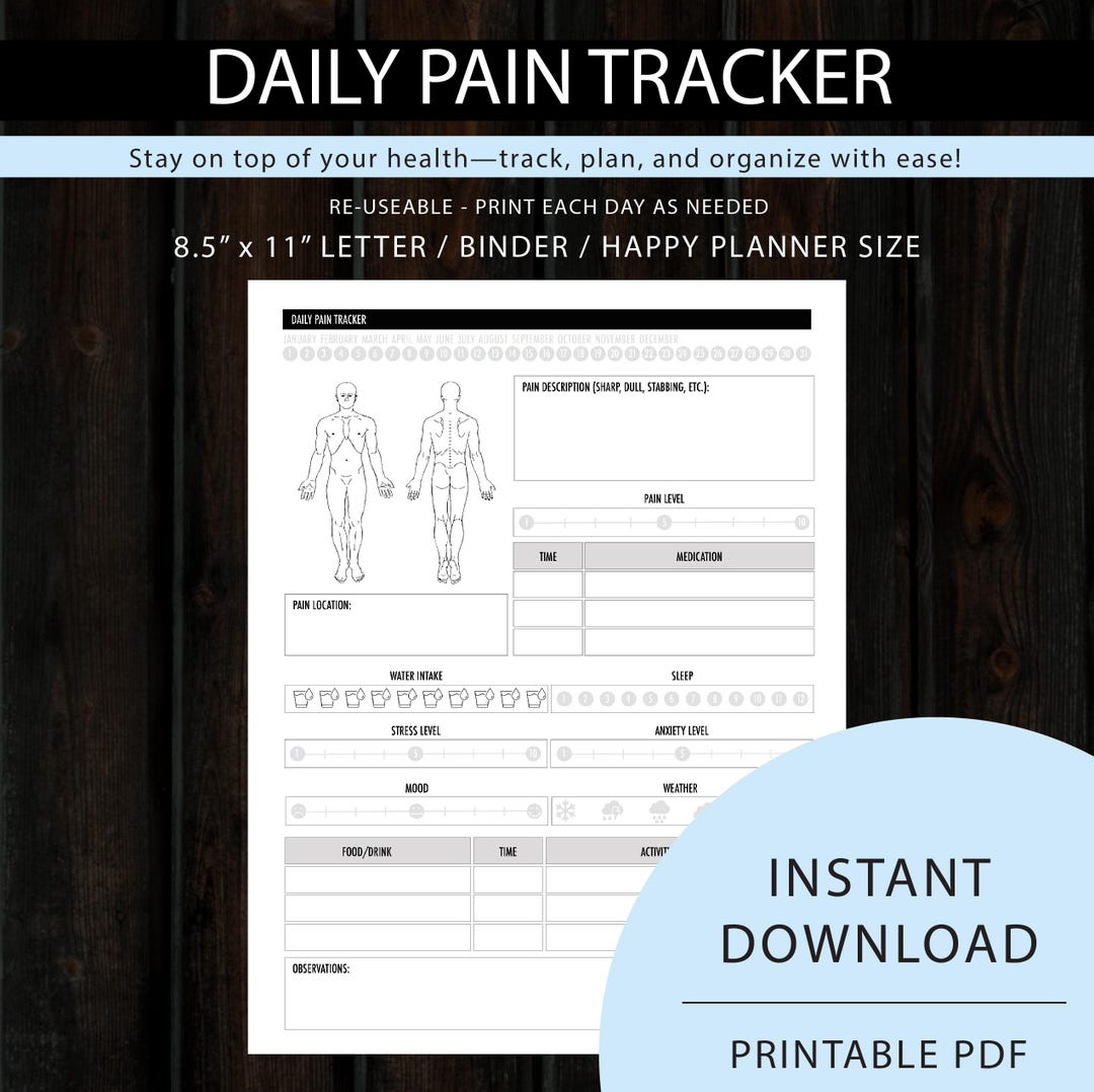 Chronic Pain Tracker Printable | Daily Pain Log PDF | Symptom ...
