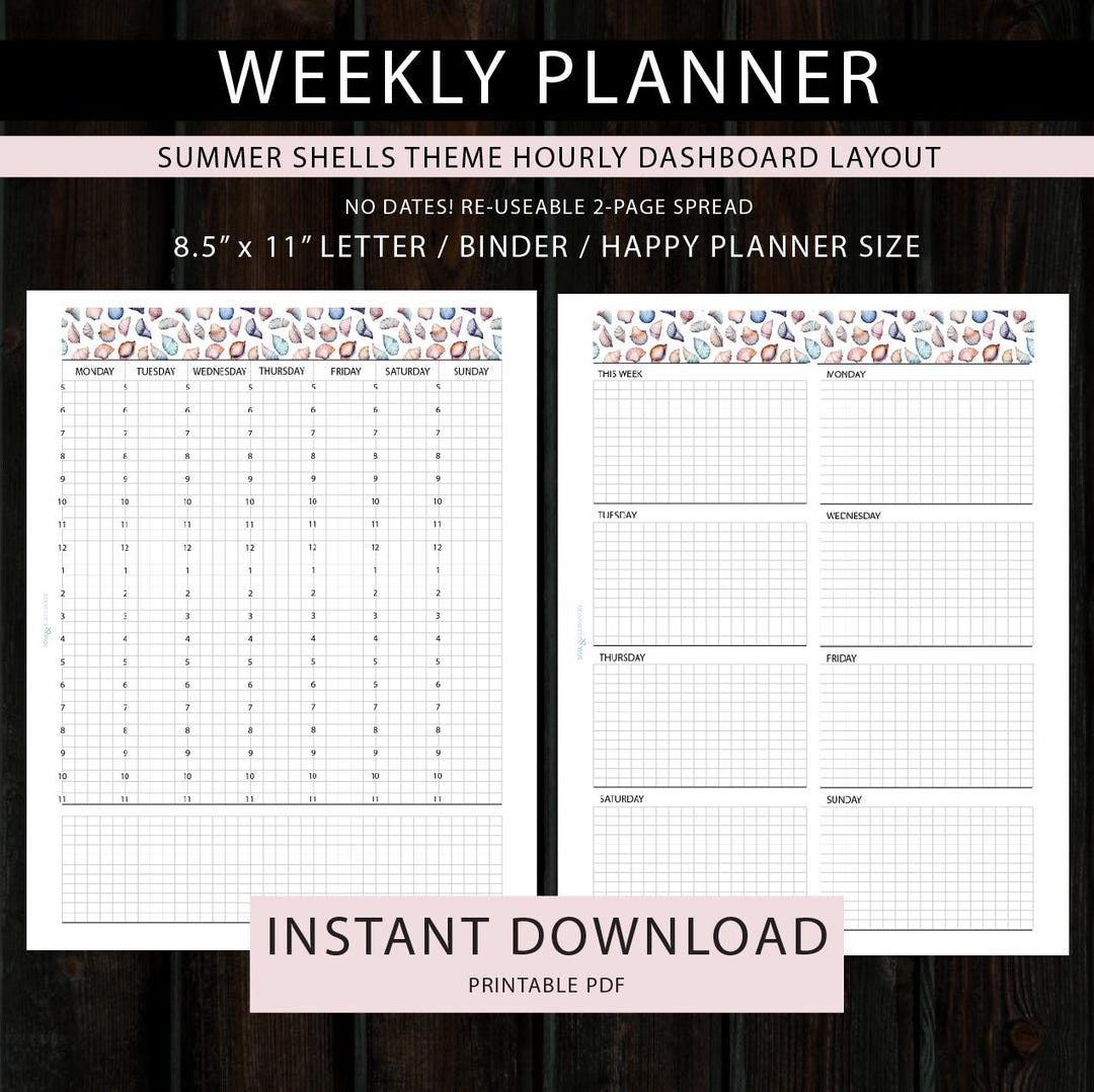 Undated Weekly Planner Printable | Summer Shells Theme | 8.5" X 11" PDF ...