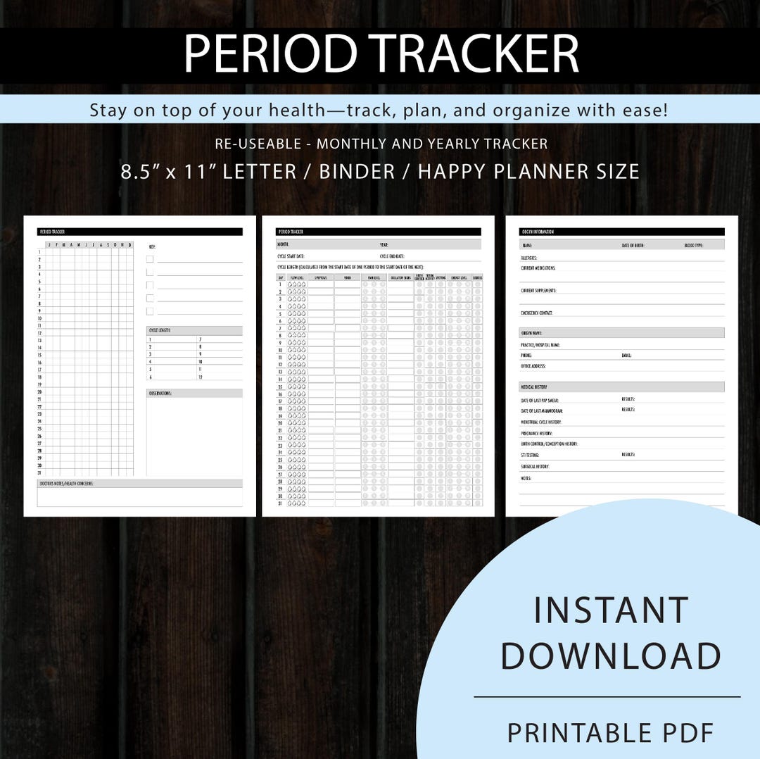 Period Tracker Printable | Menstrual Cycle & OBGYN Health Log | 3-page ...