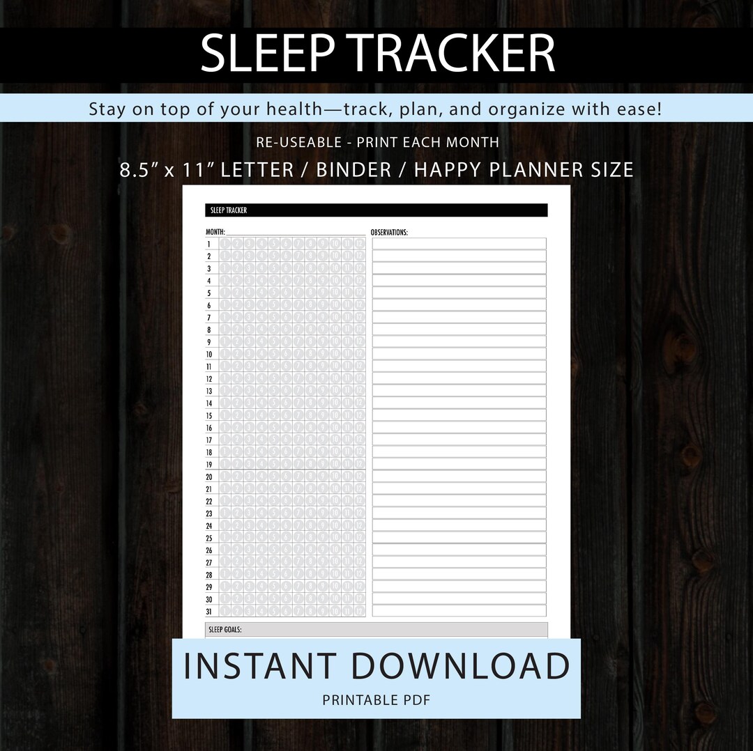 Printable Sleep Tracker PDF | Daily and Monthly Sleep Log | Wellness ...