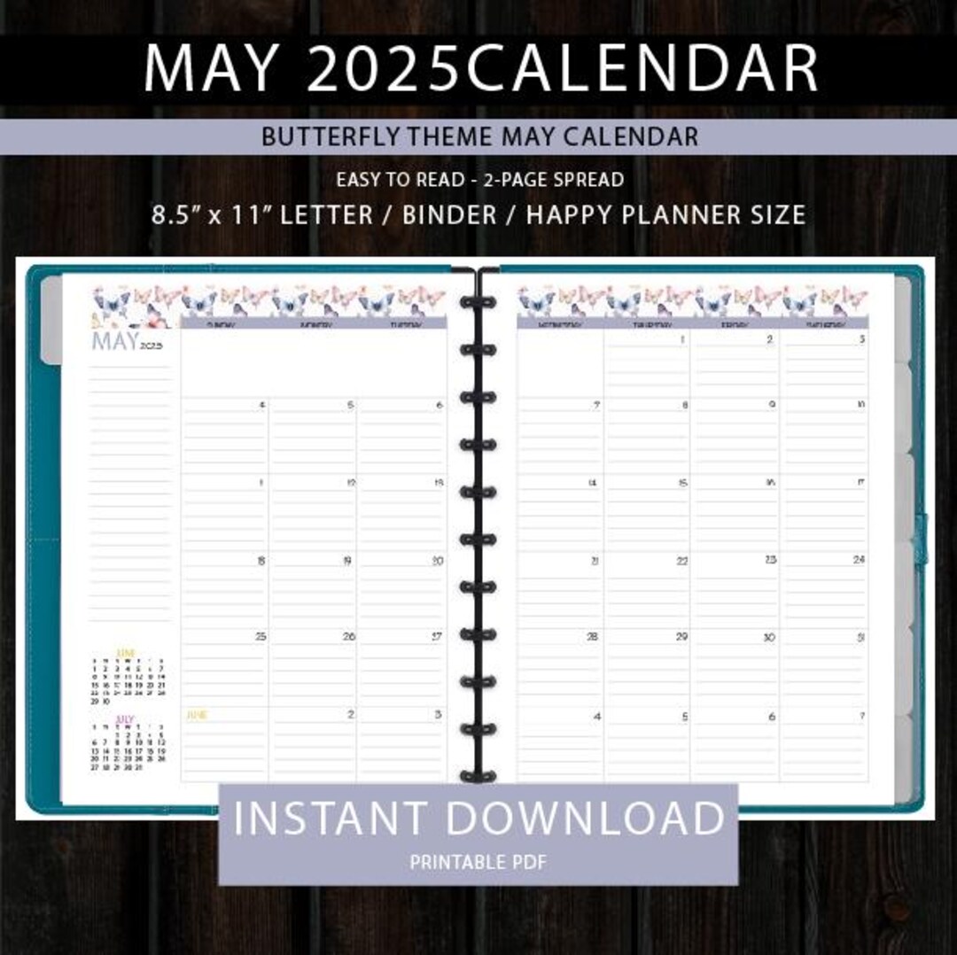 2025 May Butterfly-themed Calendar | Printable Planner Inserts | PDF ...