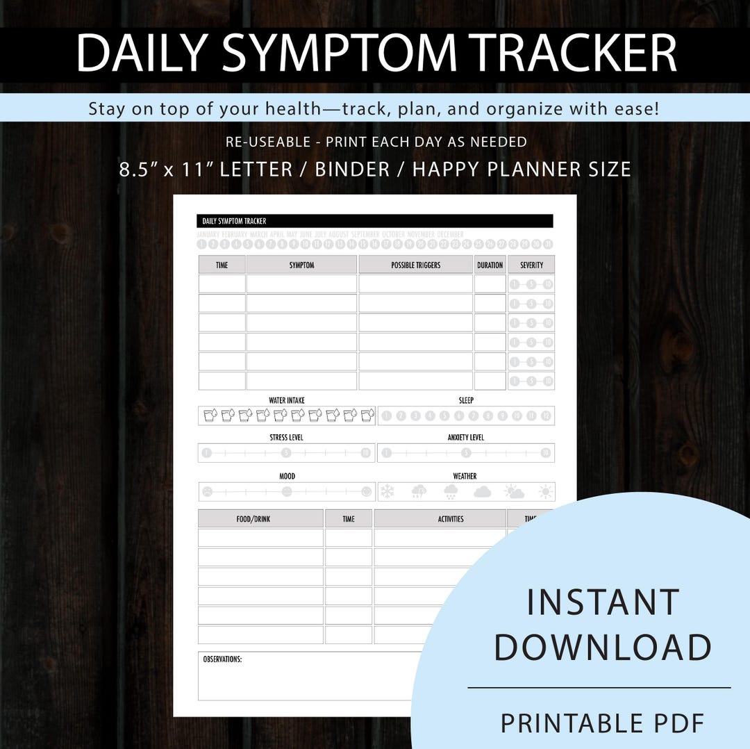 Daily Symptom Tracker Printable | Medical Health Log | Wellness Journal ...