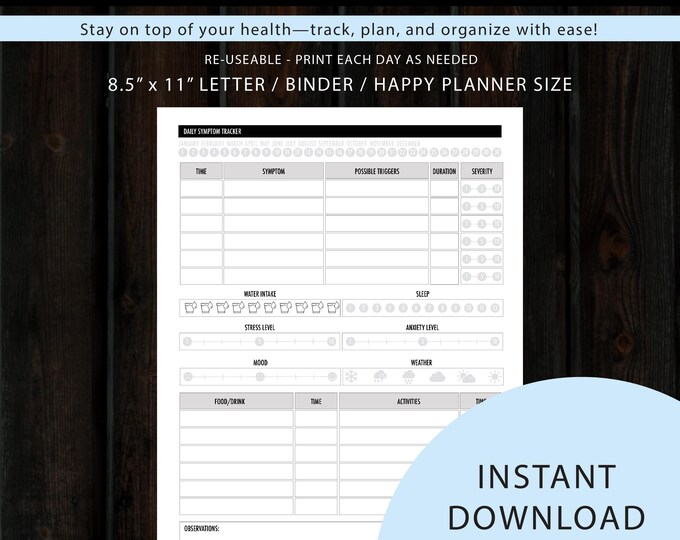 Vertigo Tracker Printable PDF | Symptom Tracker | Vertigo Log | Chronic ...