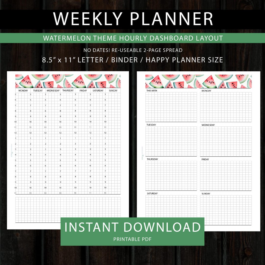 Undated Weekly Planner Printable | Summer Watermelons Theme | 8.5" X 11 ...