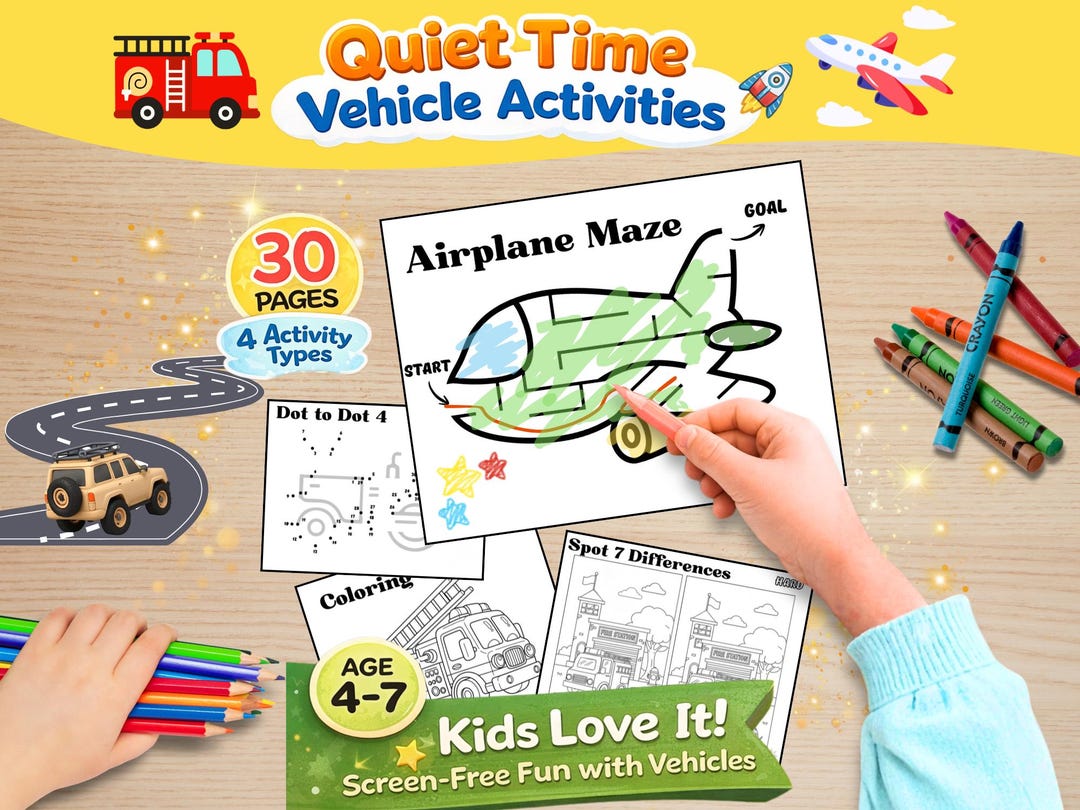 Vehicle Activity Sheets for Kids, Printable 30 Pages, Transportation ...