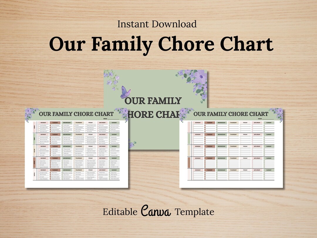 Editable Family Chore Chart, Weekly Planner, Cleaning Schedule ...