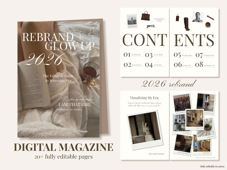2026 Rebrand Magazine Template | Glow up Guide | It Girl Journal | Old ...