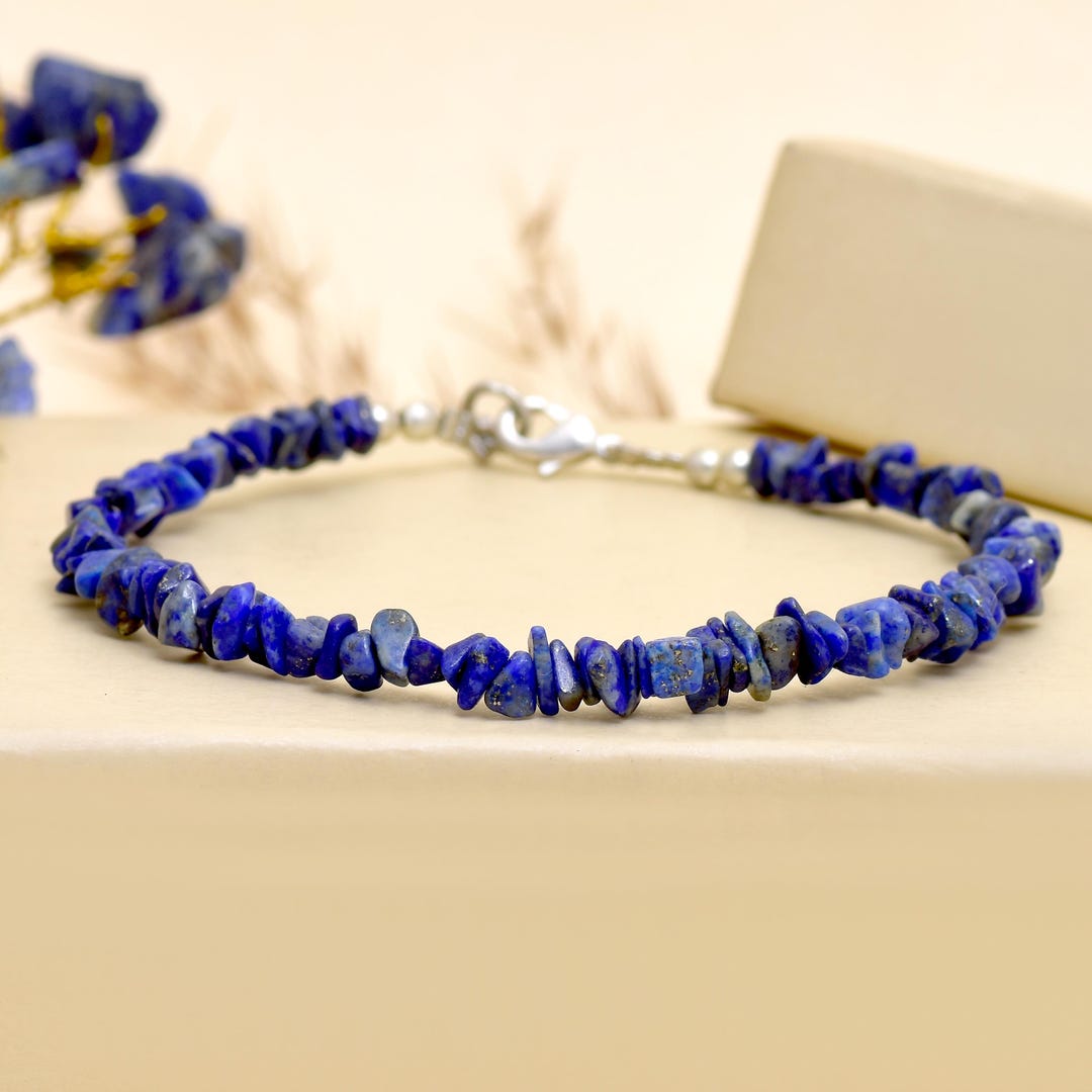 Genuine Lapis Lazuli Chip Bracelet With Adjustable Clasp Blue Crystal ...