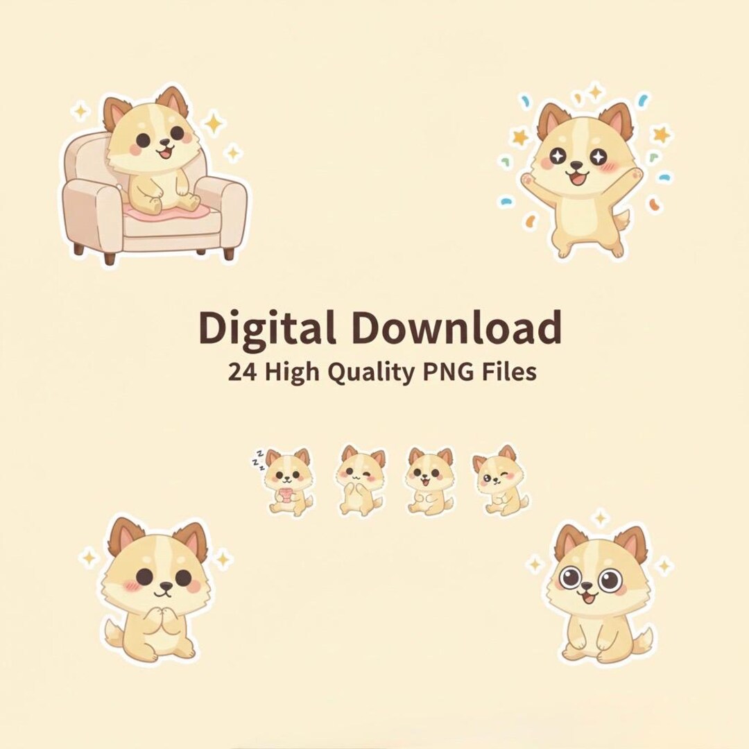 Pry Dog Cute Digital Stickers | Cozy Dog Emotions PNG | Kawaii Puppy ...