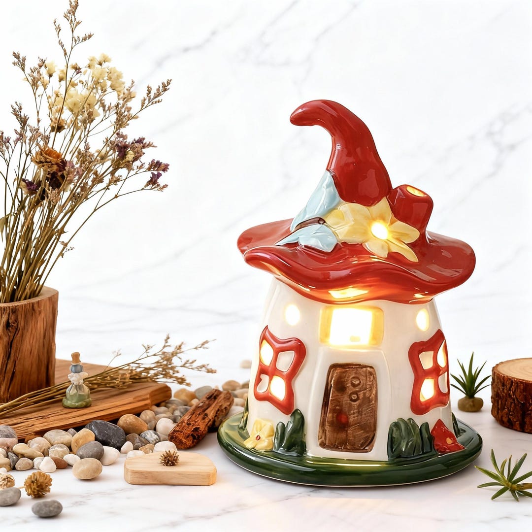 Ceramic House Night Light for Kids | Fairy Tale Bedside Lamp | Cozy ...