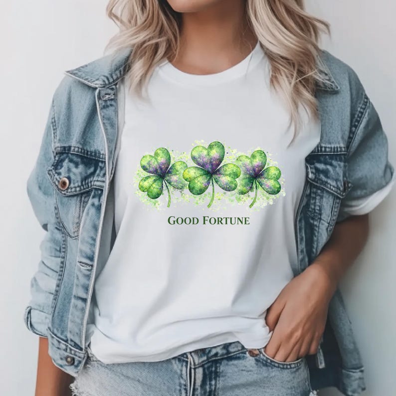 Good Fortune Shamrock Shirt, St Patricks Clover Tee, Lucky Green Irish ...