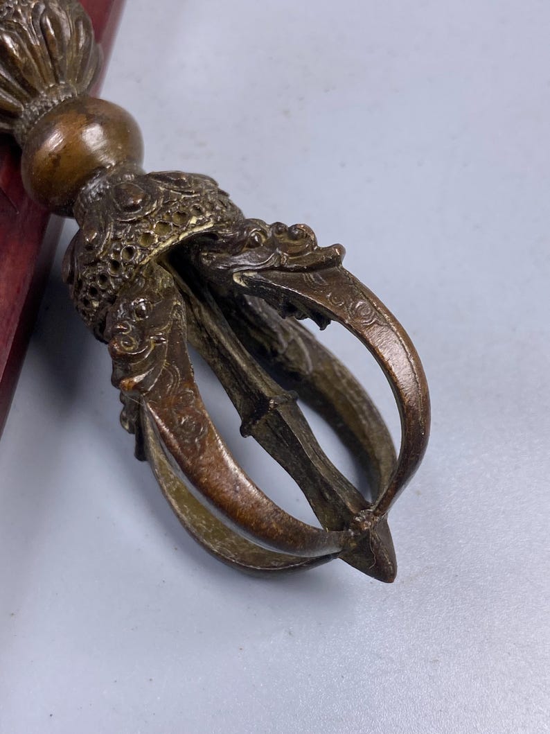 Hand-carved Bronze Four-pronged Vajra Tibetan Buddhist Tantric Ritual ...