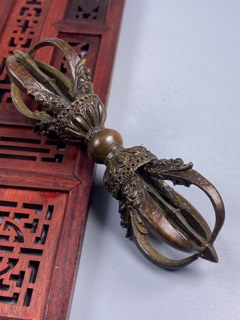 Hand-carved Bronze Four-pronged Vajra Tibetan Buddhist Tantric Ritual ...