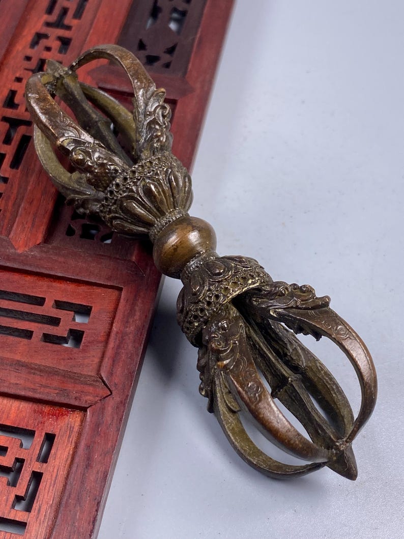 Hand-carved Bronze Four-pronged Vajra Tibetan Buddhist Tantric Ritual ...